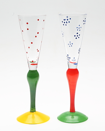 SNAPSGLAS, a pair, "Clown", Anne Nilsson, Orrefors, signed. Glass ...