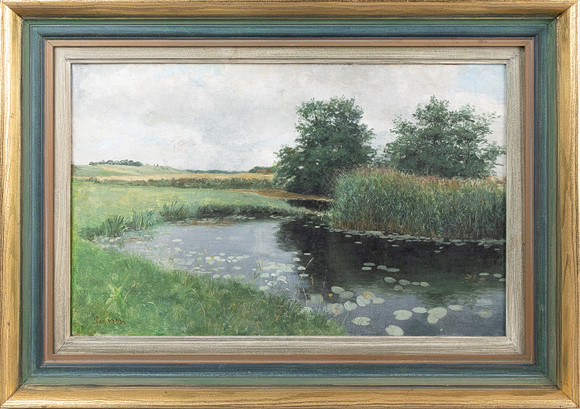 PETER ADOLF PERSSON (1862-1914). Landskap med å, olja på pannå ...