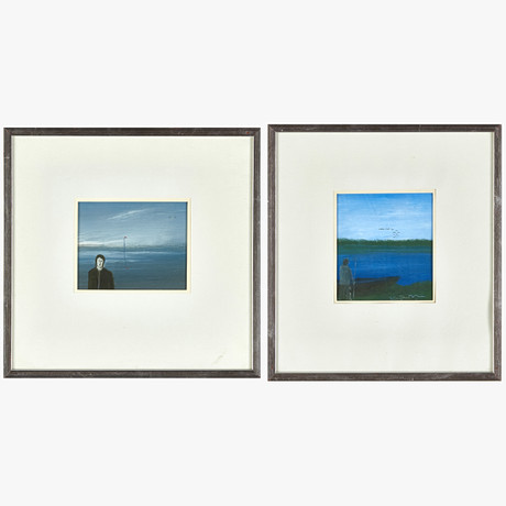 BJÖRN RUDOLFSSON. (2 st), "Fågelflykt"/"Med röd flagg", olja, signerade ...