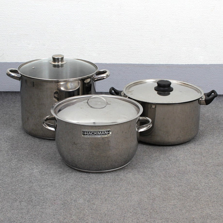 LARGE STAINLESS STEEL POTS, 3 PCS, HACKMAN 10 LITERS, KITCHEN KING 10 ...