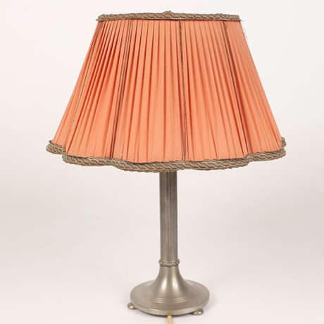 A table lamp, pewter with textile shade, GAB Tin, mid 20th century ...