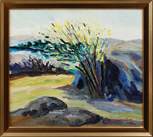 LARS ANDERSSON BJÖNNI. Träd bland stenar, olja på duk, signerad. Konst - Måleri - Auctionet