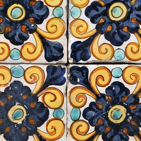 Panel with four Catalan “de mostra” tiles, 17th Century. Ceramics ...