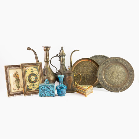 PERSIAN FIGURE PAINTING ON BONE AND ONE OTHER WITH KHATAM MOSAIC FRAMES ...