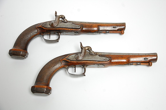 BLOCK PISTOLS, dueling pistols, 1 pair 18th century, made by Chopert ...