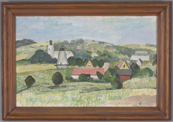 RUDOLF FLINK. Landscape with village, oil on canvas, signed. Art ...