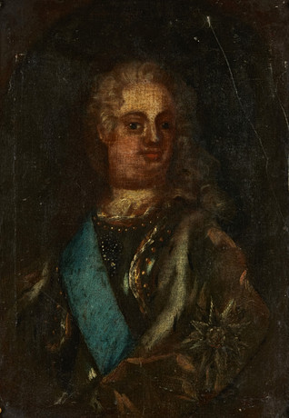 PORTRAIT, 18th century, young noble dressed in lace edged white collar ...