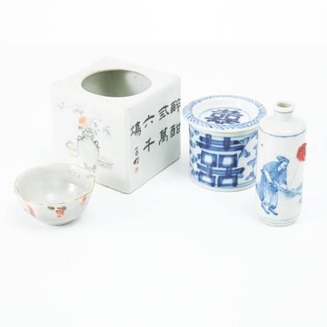 INK STAND, BOX, MINIATURE BOWL, MINIATURE VASE, 4 dlr., porcelain ...