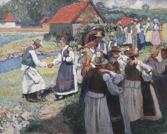ERNO TIBOR. Oil on canvas, dancing, signed and dated. Note the size ...