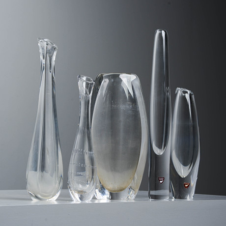 A set of 6 vases, Vicke Lindstrand, Nils Landberg & Sven Palmqvist ...