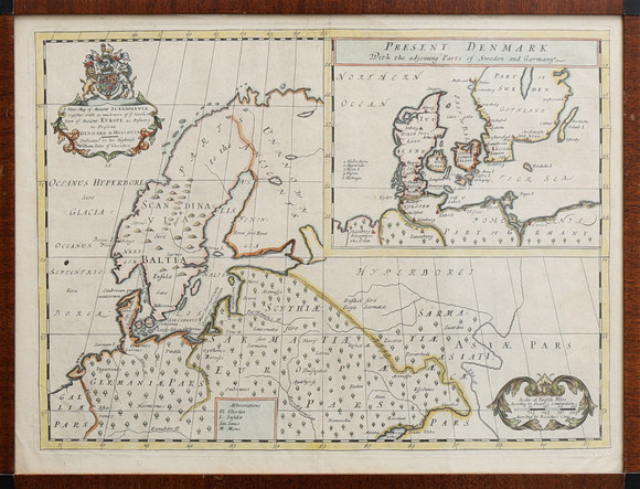ANTIQUE MAP.THE ENGLISH CARTOGRAPHER EDWARD WELLS ENGRAVED AND HAND ...