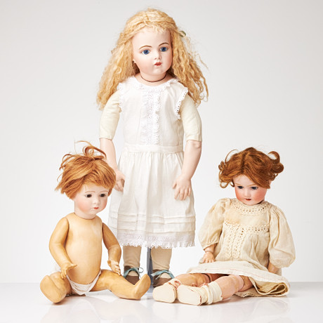 DOLLS 3 pieces, later reproductions, marked Bruj NE, Germany and one ...