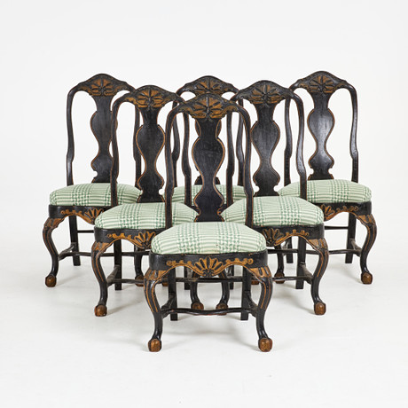 CHAIRS. 6 pieces, Rococo, 17th/19th century, cut decor baluster-shaped ...