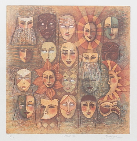 IRENE JARZ. “Mask III”. Lithograph in colours, signed and numbered 138/ ...