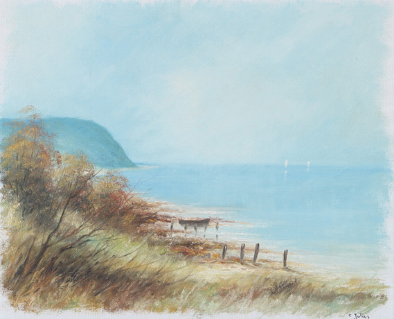 CARL JULIUS. "Arilds strand", olja på duk, signerad C. Julius. Konst ...