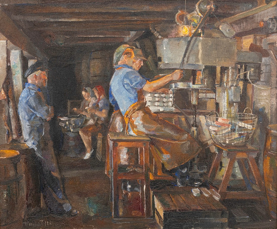 AXEL WALLERT. Verkstadsinteriör, olja på duk, signerad och daterad 1944 ...