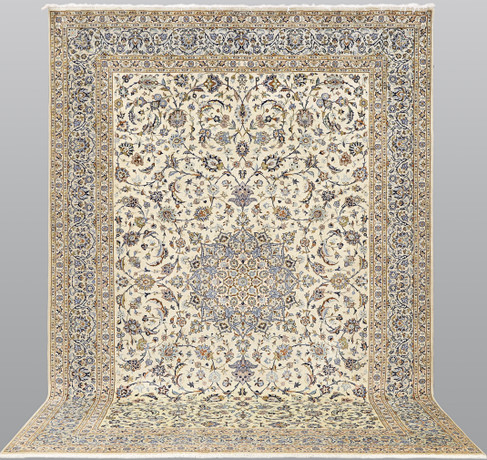 CARPET, Green Keshan, cork charcoal, signed, extra fine, 375*263 cm. Carpets & Textiles ...