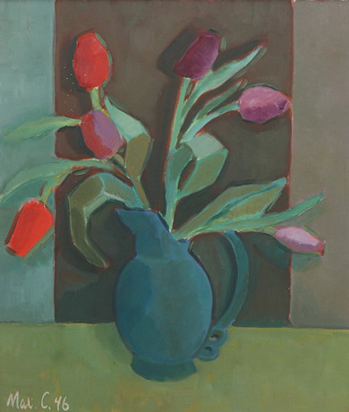 MAX GREGER CARLSSON. Oil painting on panel. Still life with flowers in ...