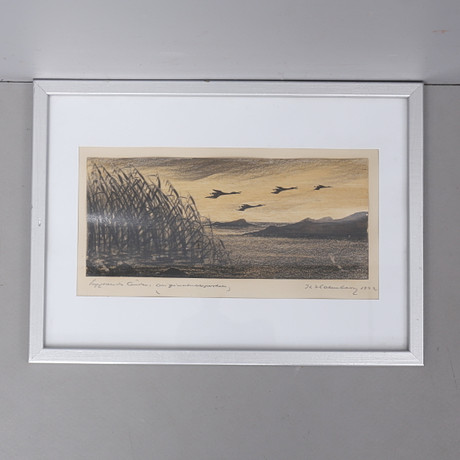 KARL GUSTAV HOLMBERG. “Flying ducks”. Original wax pastel, signed and ...