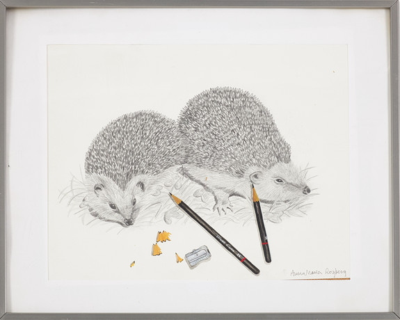 ANNA MARIA ROGBERG. Motif of hedgehogs and pencils, drawing, hand ...