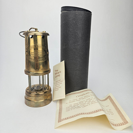 A brass and glass kerosene mining lamp, British Coal Mining Company ...