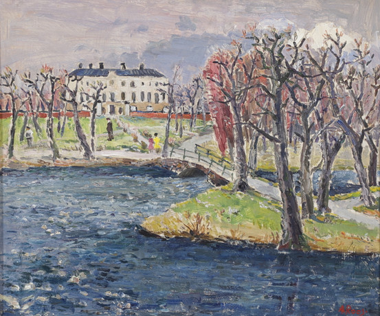 ALEXANDER ROOS. Bridge over the river, oil on panel, signed. Art ...