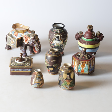 A vase, ink stand, etc, 8 pieces, Japan, 20th century. Ceramics ...