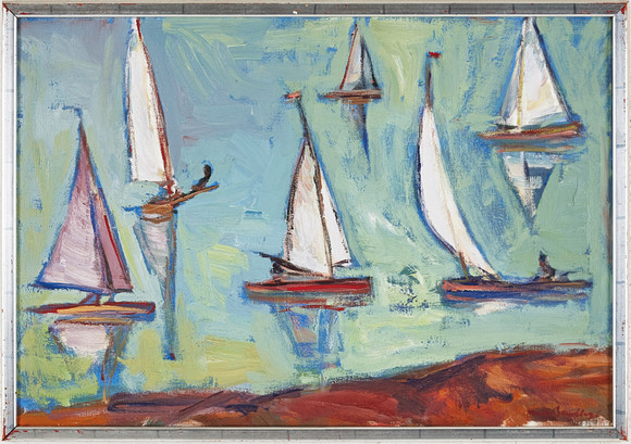 HARALD SANDBERG (1912-1983). Segelbåtar, Olja på duk, signerad. Konst ...
