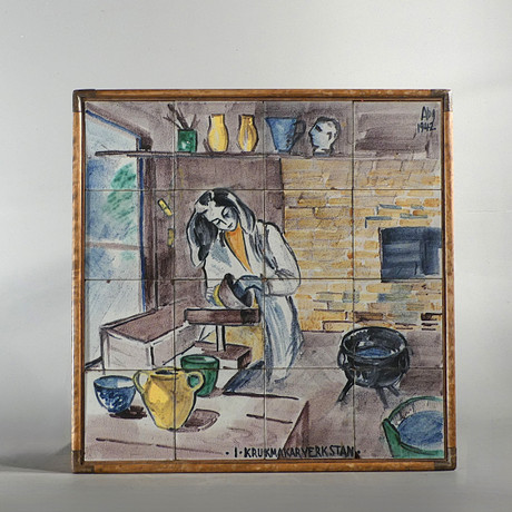 INGRID ATTERBERG. dining table with tiles, signed -42. “In the potting ...