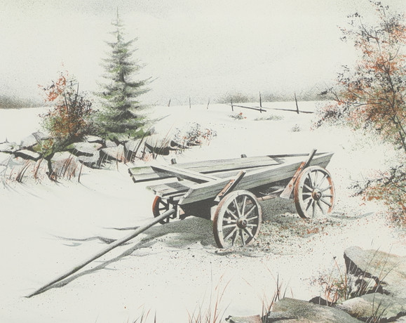 NILS ERIK JOHANSSON. Lithograph in colours, wagon in winter landscape ...