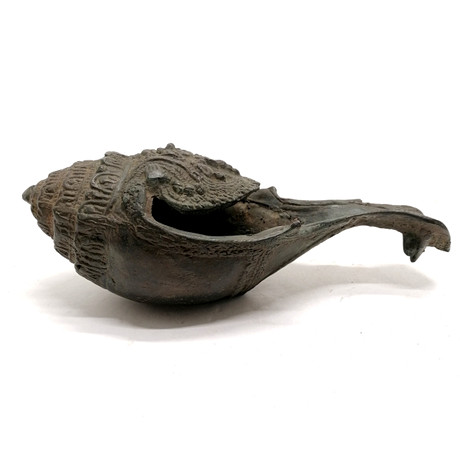 KHMER CAMBODIAN BRONZE VOTIVE CONCH SHAPED SHELL AS A HOLY WATER VESSE ...