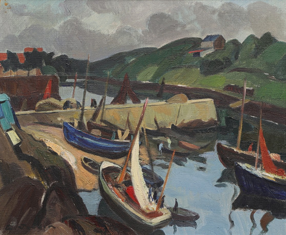 GEORGES JOUBIN. Olja på duk, fiskehamn, signerad. Konst - Måleri ...