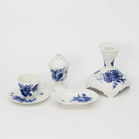 ROYAL COPENHAGEN “BLUE BLOOM” SPRINKLER, CANDLESTICK, NEEDLE DISH, CUP ...