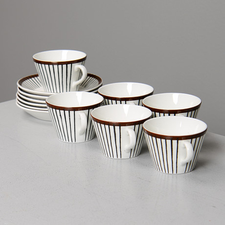 STIG LINDBERG. Kaffekoppar, 6 st, porslin, "Spisa Ribb", Gustavsberg ...
