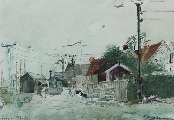 LARS HERDER. Råå hamn, akvarell, signerad. Konst - Måleri - Auctionet