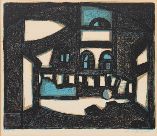 MAX GREGOR CARLSSON. Composition with building, lithograph no 60/250 ...