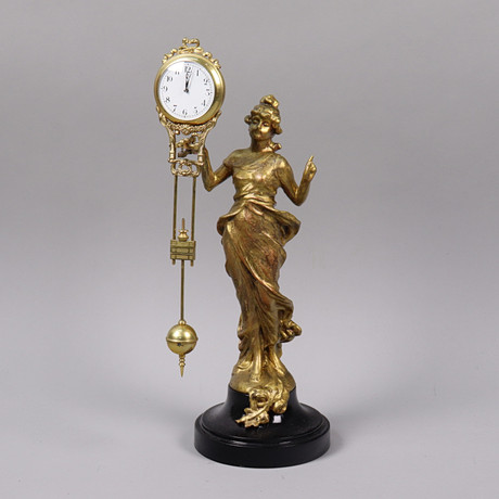 A pendant clock, bronze patinated metal/wood base, Art Nouveau, first ...