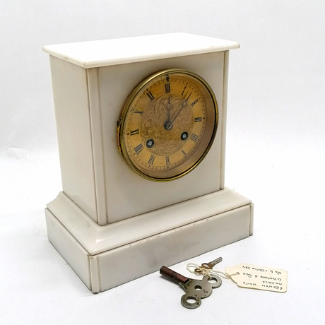 FRENCH ANTIQUE WHITE MARBLE 8 DAY STRIKING MANTEL CLOCK BY BERGER ...