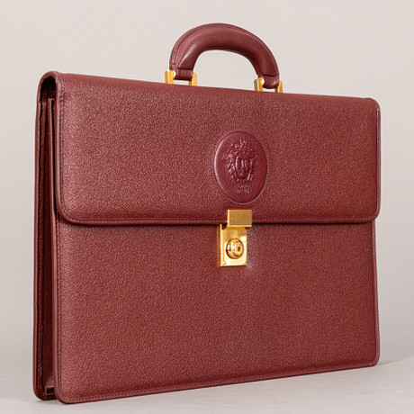 GIANNI VERSACE. Versace. briefcase, burgundy leather. Vintage ...