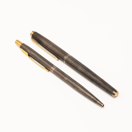 FOUNTAIN PEN and housing for Parker ballpoint pen, partly sterling silver, second half of the ...