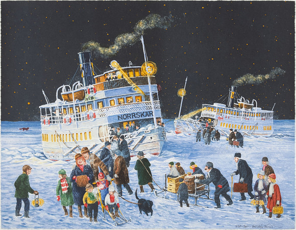 BERT HÅGE HÄVERÖ. Norrskär and Ladjustö, lithograph in colours, signed ...