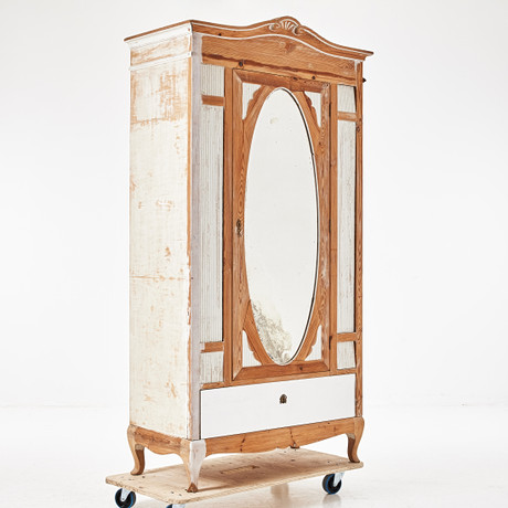WARDROBE, early 20th century, door with mirror and fluted decor ...