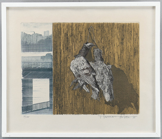 THOMAS FRISK. Composition with cityscapes and birds. Art - Engravings ...