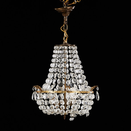 A CEILING CHANDELIER, early 20th century, brass frame, hinged with ...