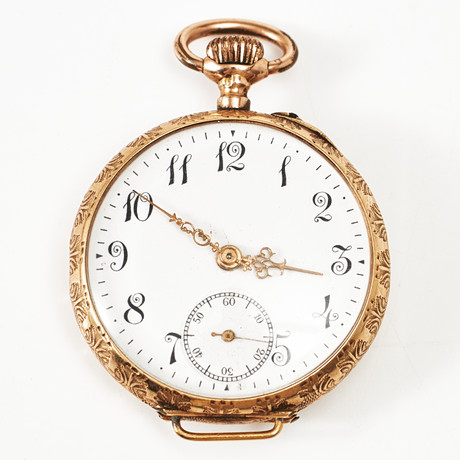 POCKET WATCH, 14k gold, white enamelled dial, Arabic numerals ...