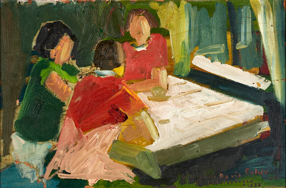 GUSTAF ADOLF FAHLE (1906-1989), interior with women, oil on panel. Art ...