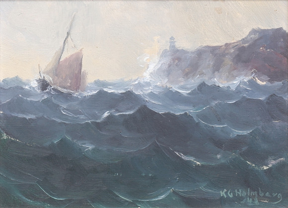 KARL GUSTAV HOLMBERG. Oil on cardboard panel, lighthouse on the cape, signed, dated -48. Art ...