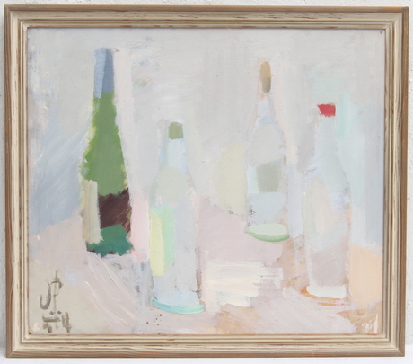 ORVAR PALM. Oil on Board. Still life with bottles, signed. Art ...