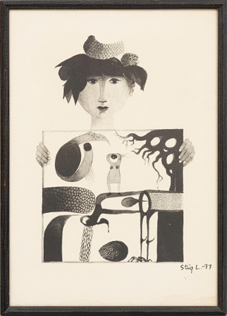 STIG LINDBERG. Figure composition, lithograph, signed and dated -77 in ...