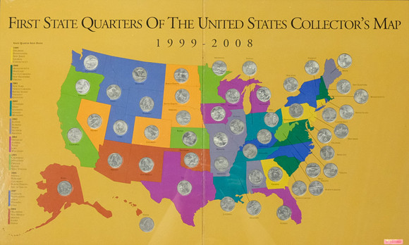 MAP WITH US COINS. “FIRST STATE QUARTERS OF THE UNITED STATES COLLECTOR ...